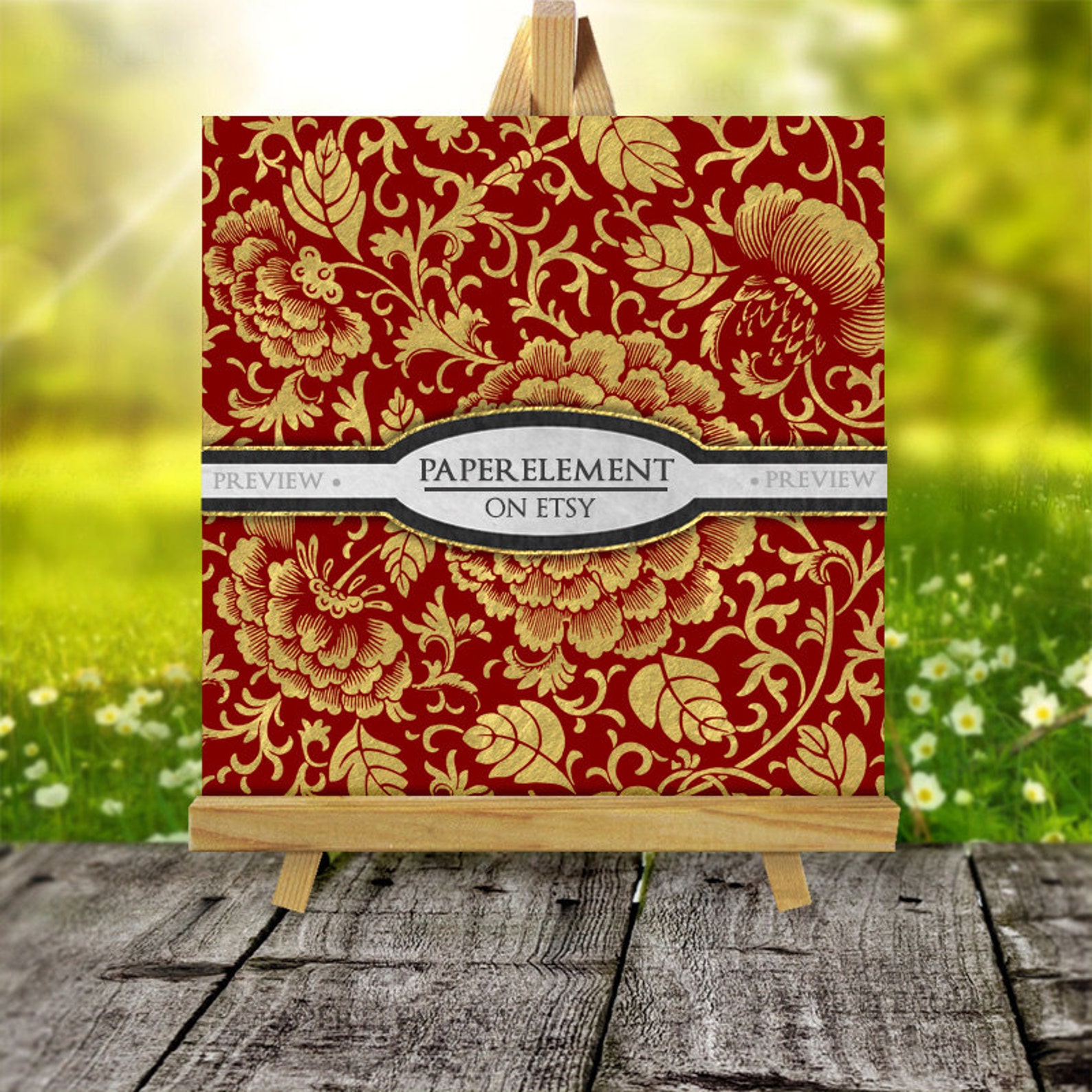 Maroon and Gold Floral Digital Paper Patterns Set: Flower - Etsy