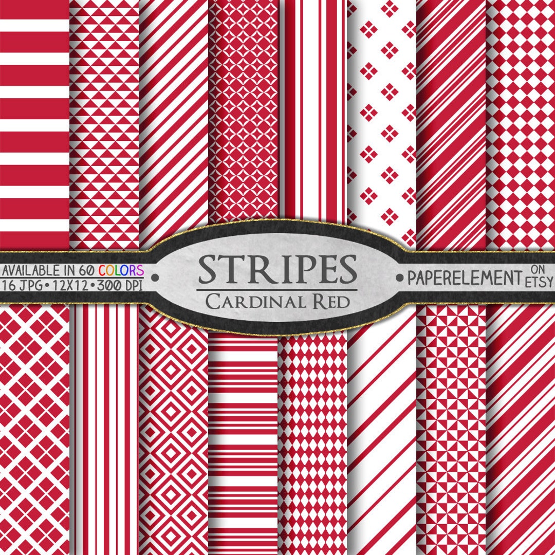 Cardinal Red Stripe Digital Paper Pack: Thin, Thick, Horizontal ...