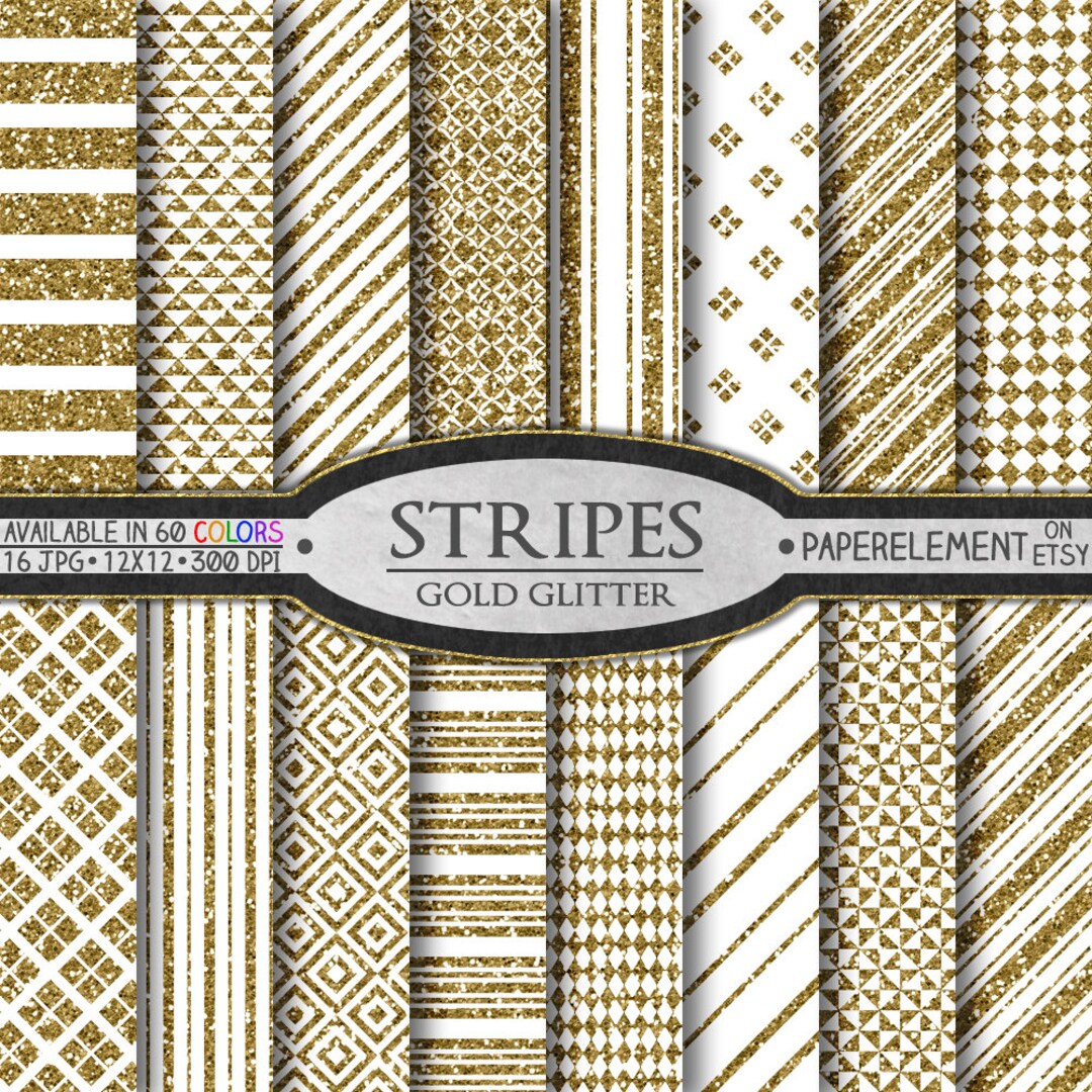 Gold Glitter Stripe Digital Paper Pack: Thin, Thick, Horizontal ...