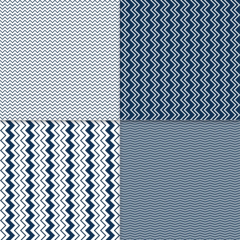 Navy Blue Chevron Digital Paper Pack - Instant Download - Digital ...