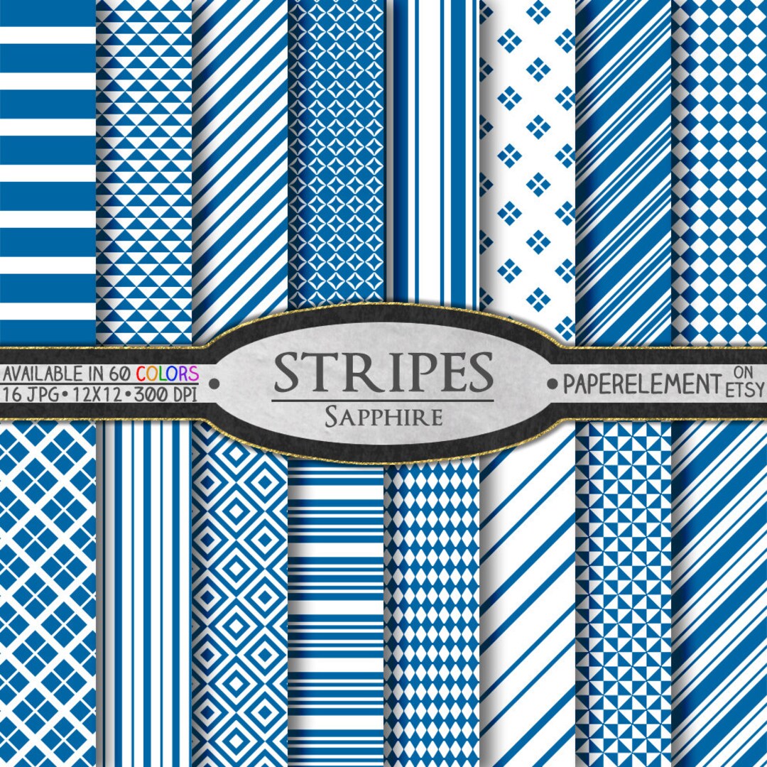 Sapphire Blue Stripe Scrapbook Paper Pages Set: Seamless Peppermint ...