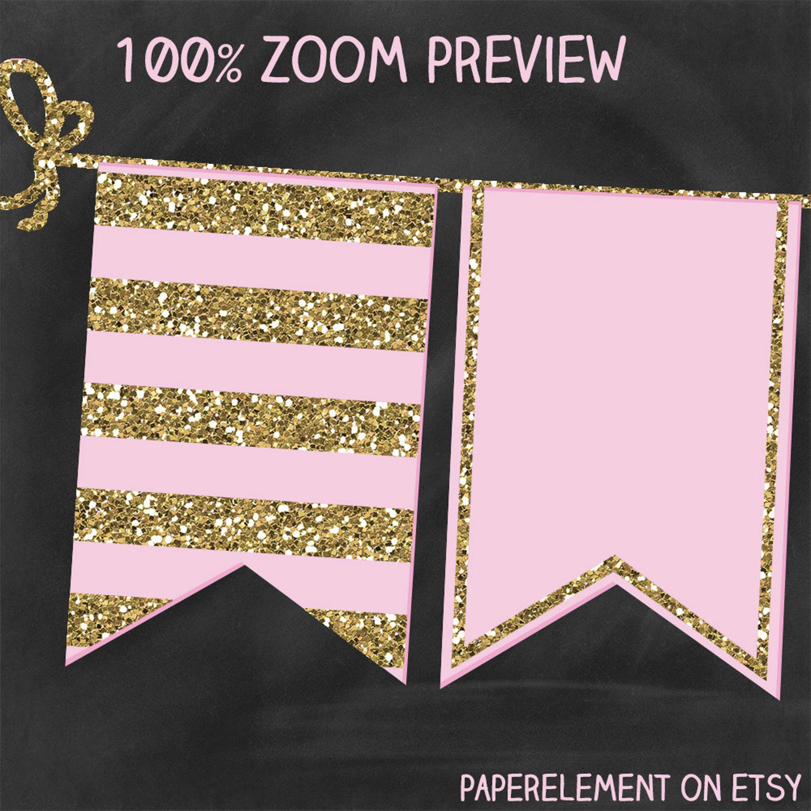 Gold Glitter Bunting Clipart: Bunting Banner Clipart Pink and - Etsy
