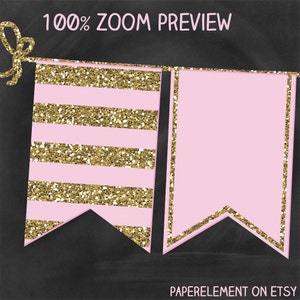 Gold Glitter Bunting Clipart: Bunting Banner Clipart, Pink and Gold ...