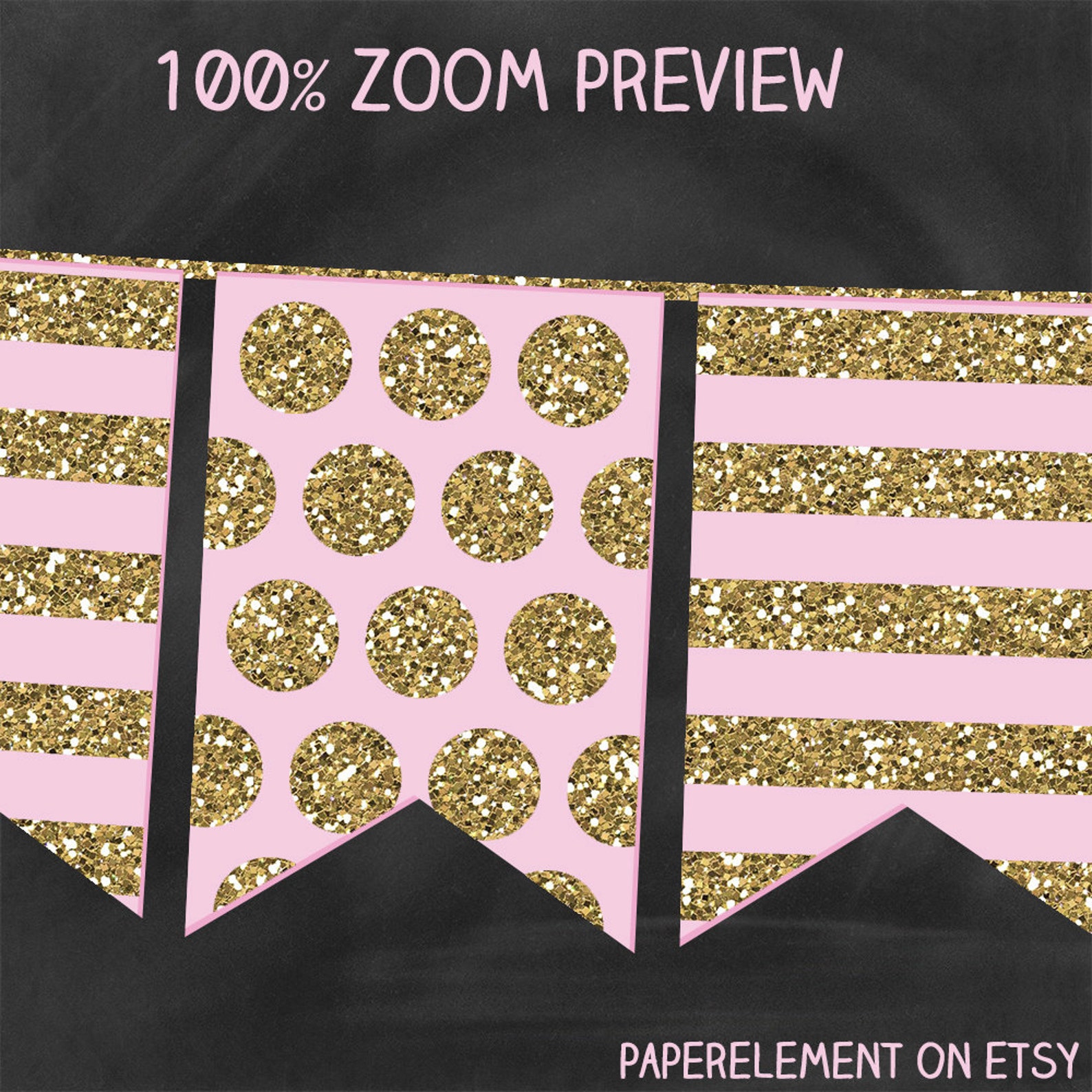 Gold Glitter Bunting Clipart: Bunting Banner Clipart Pink and - Etsy