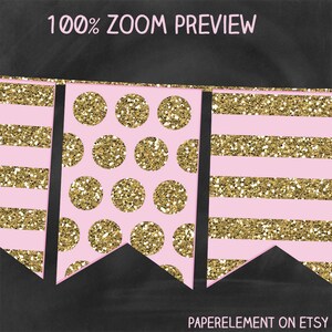 Gold Glitter Bunting Clipart: Bunting Banner Clipart, Pink and Gold ...
