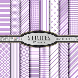 Wisteria Purple Stripe Digital Paper Pack: Thin, Thick, Horizontal ...