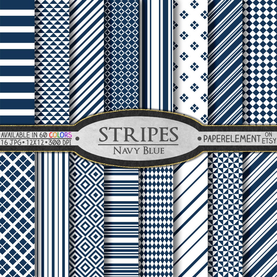 Navy Blue Stripe Digital Paper Pack: Thin, Thick, Horizontal, Diagonal ...