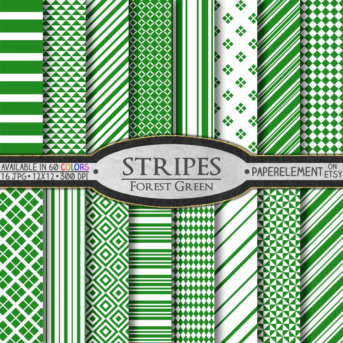 Forest Green Stripe Digital Paper Pack: Thin Thick - Etsy