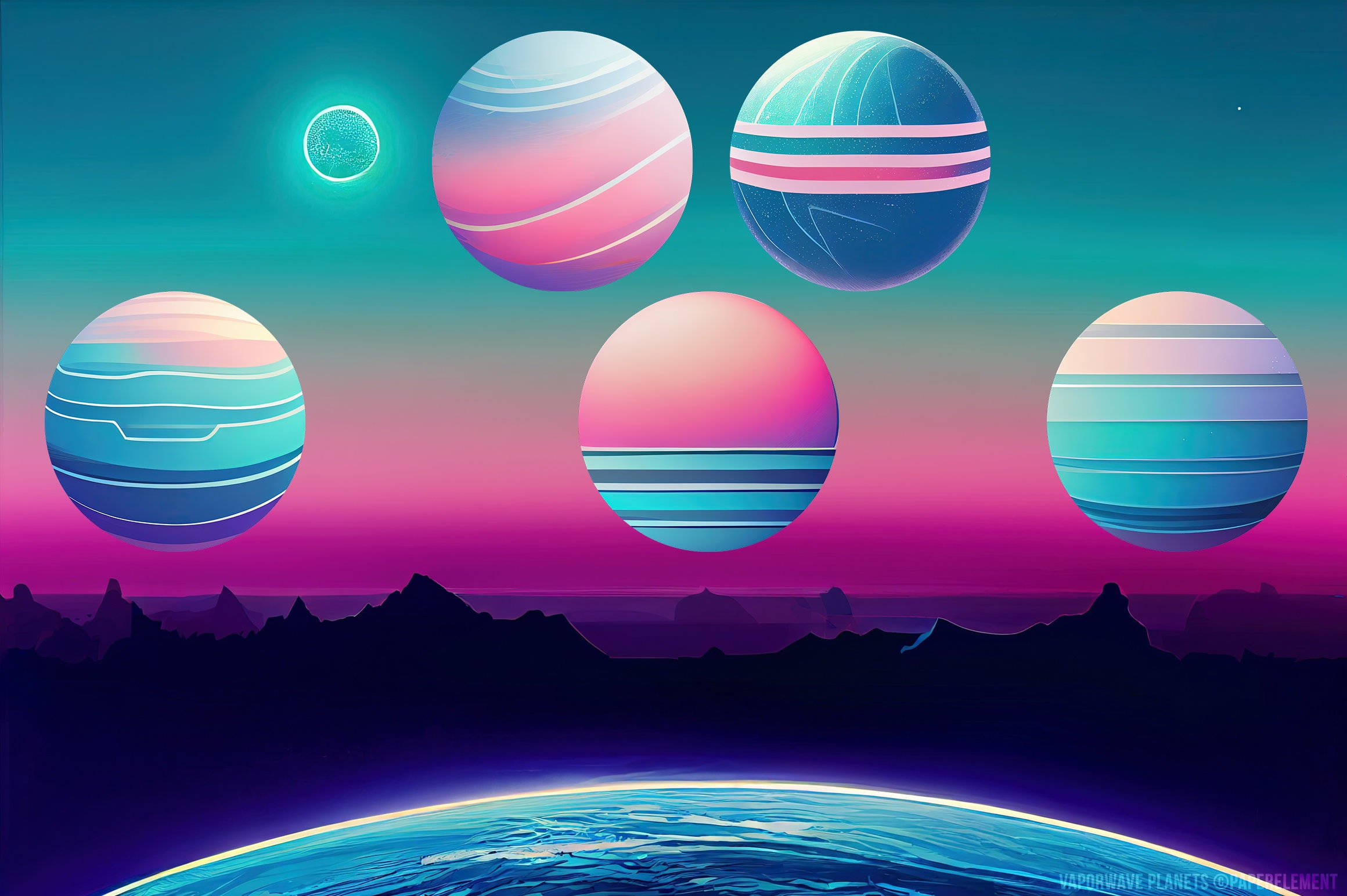 Vaporwave Planets Clipart Bundle - 80s Retro Space Themed Clip Art Set ...
