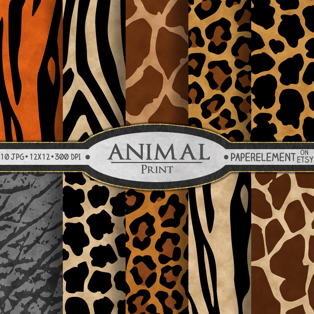 Animal Print Digital Paper: Safari Pattern Pack With Tiger, Elephant ...