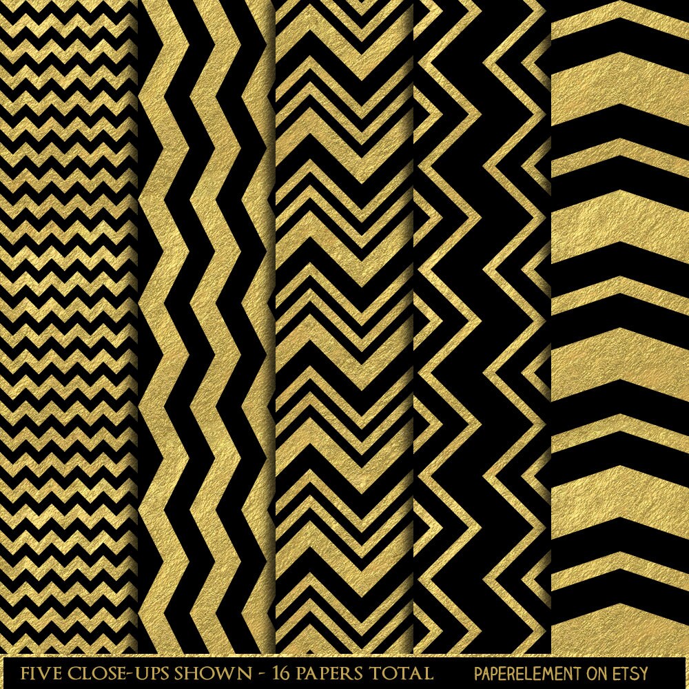 Black and Gold Chevron Digital Paper Pack: Gold and Black Chevron ...