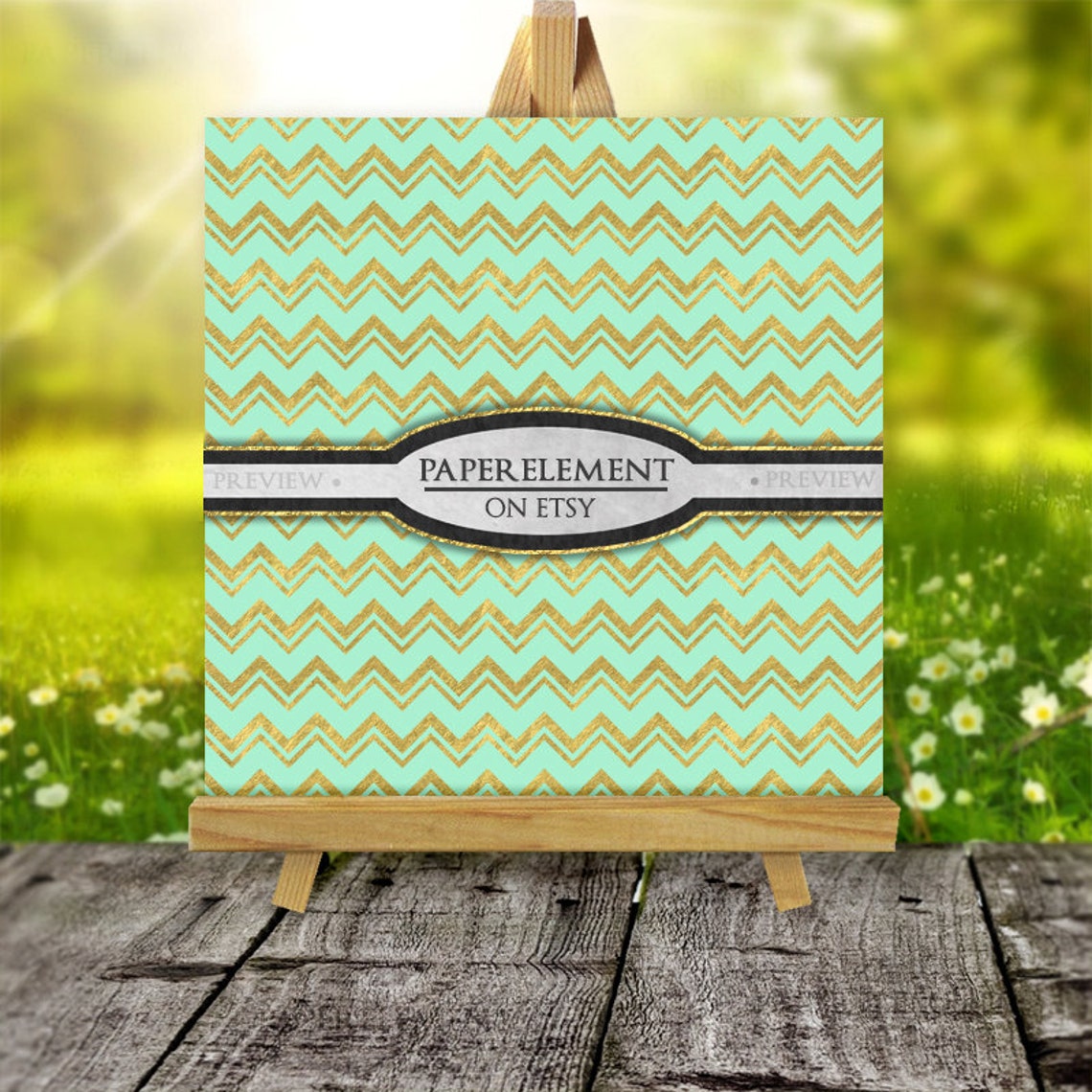 Pastel Mint and Gold Chevron Digital Paper Set: Gold and Mint Chevron ...