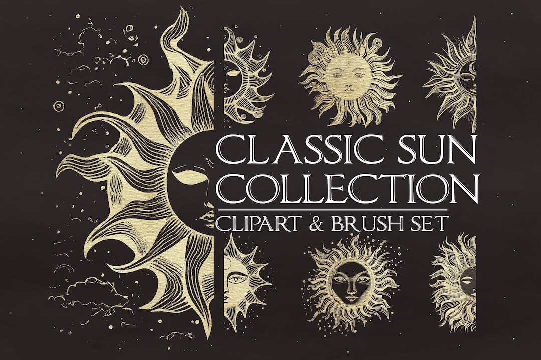 Classic Sun Clipart Set: Vintage 90s Celestial Face Designs - Gold ...