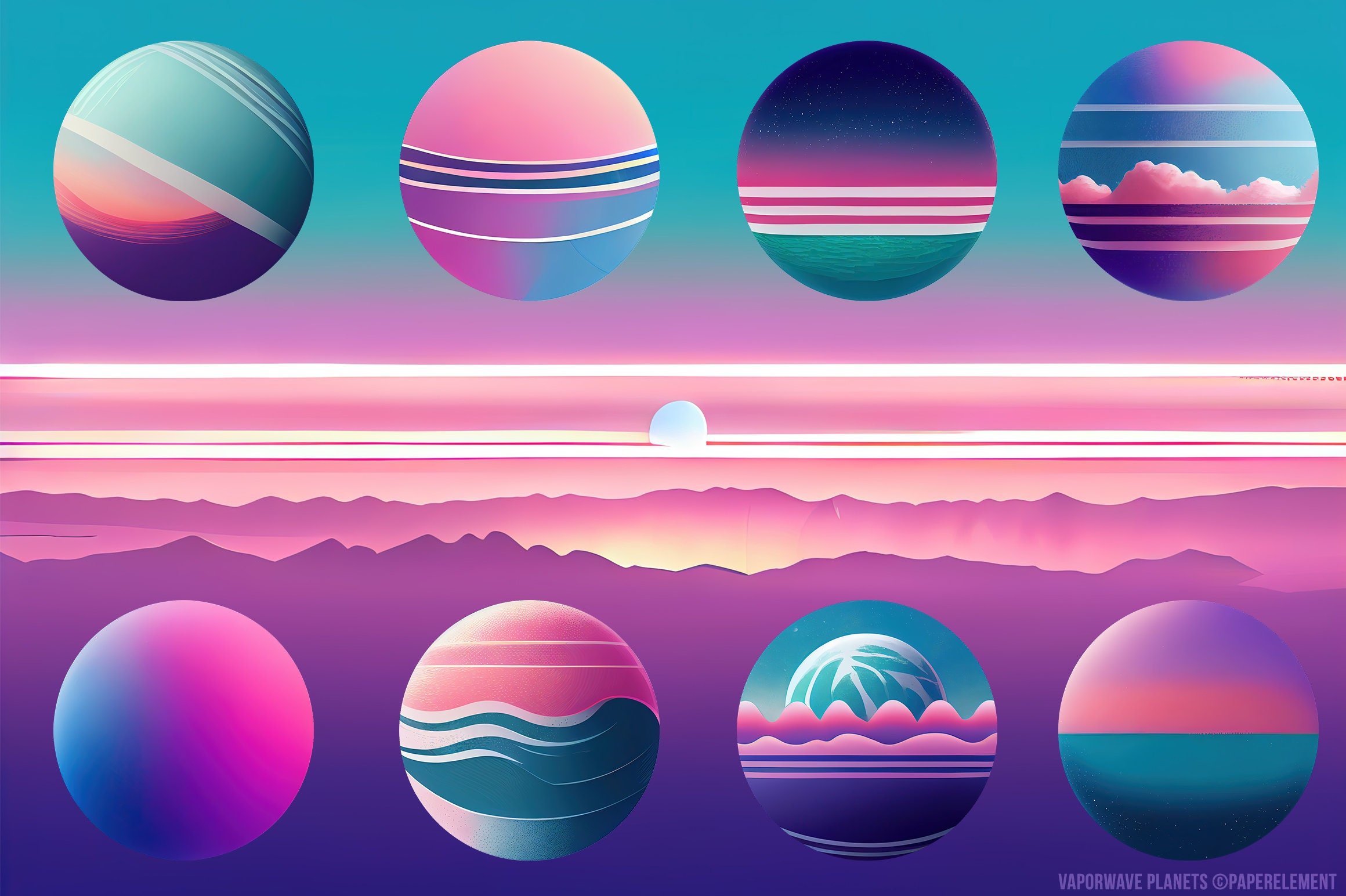 Vaporwave Planets Clipart Bundle - 80s Retro Space Themed Clip Art Set ...