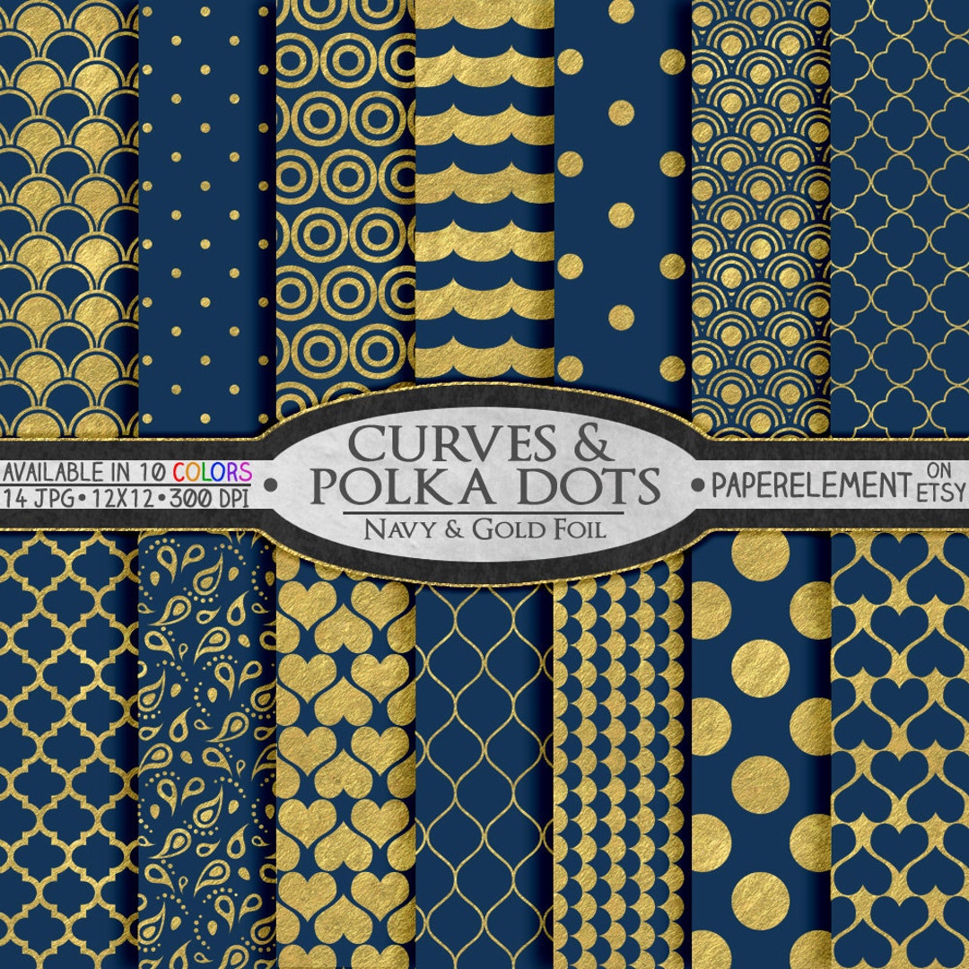 Navy Blue and Gold Digital Paper Wedding Patterns - Metallic Gold Paper ...