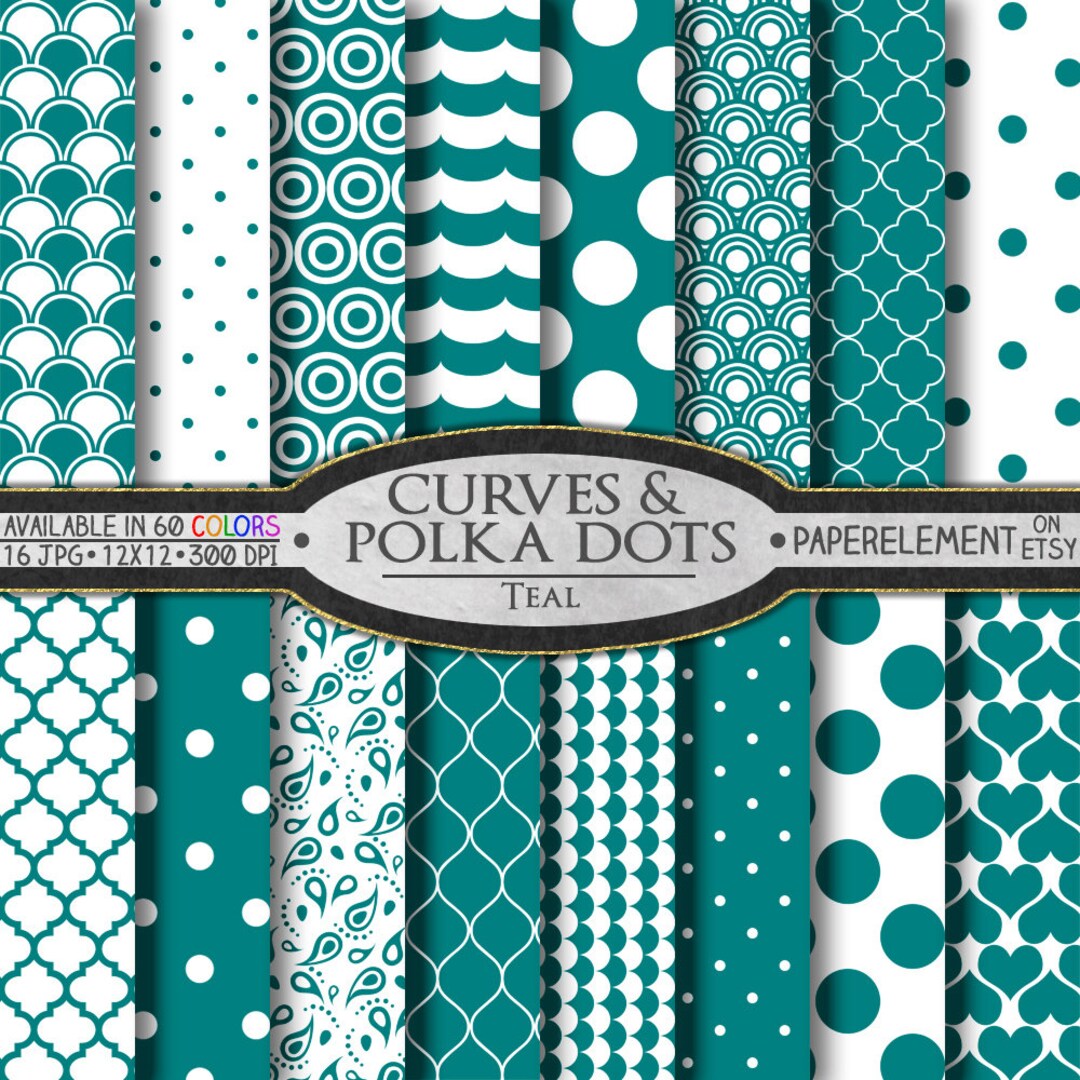 Teal Polka Dot Digital Paper: Teal Blue Digital Geometric Paper ...