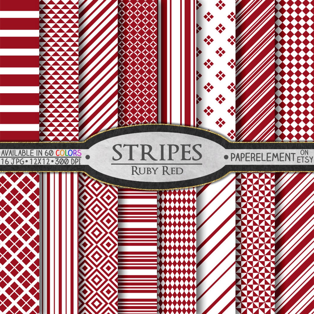 Ruby Maroon Red Stripe Scrapbook Paper Pages Set: Seamless Peppermint ...