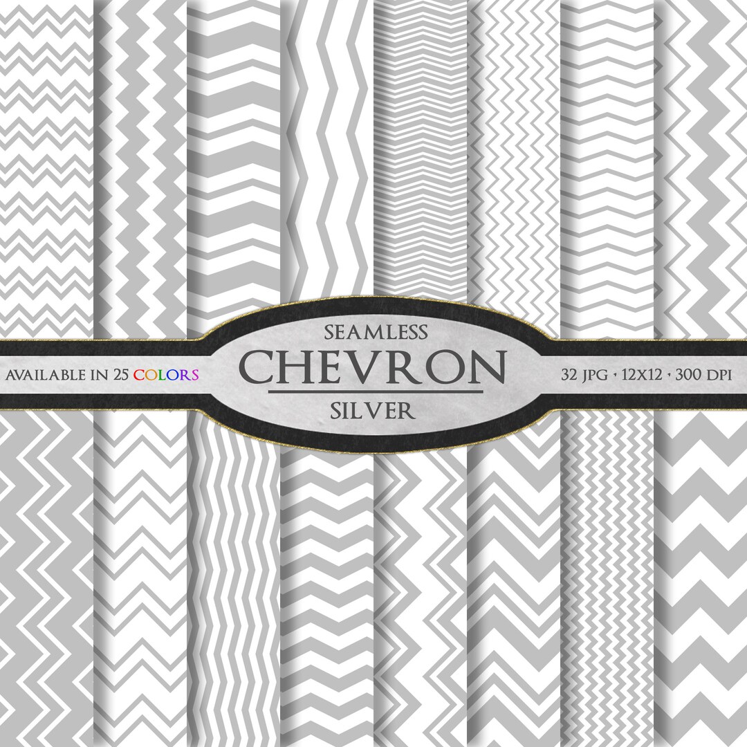 Silver Chevron Digital Paper Pack - Silver Scrapbook Paper - Chevron ...