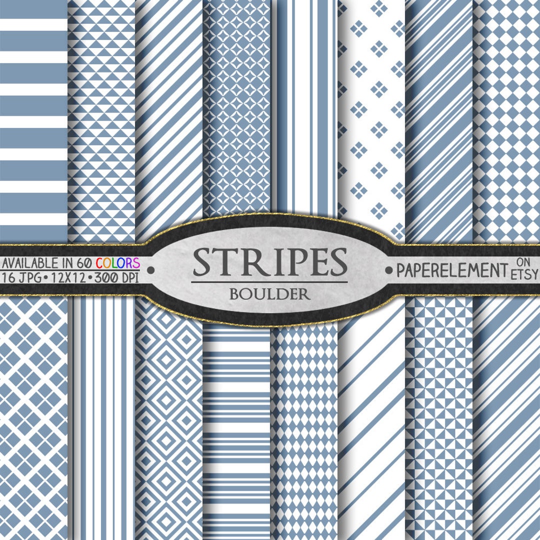 Boulder Blue Stripe Digital Paper Pack: Thin, Thick, Horizontal ...