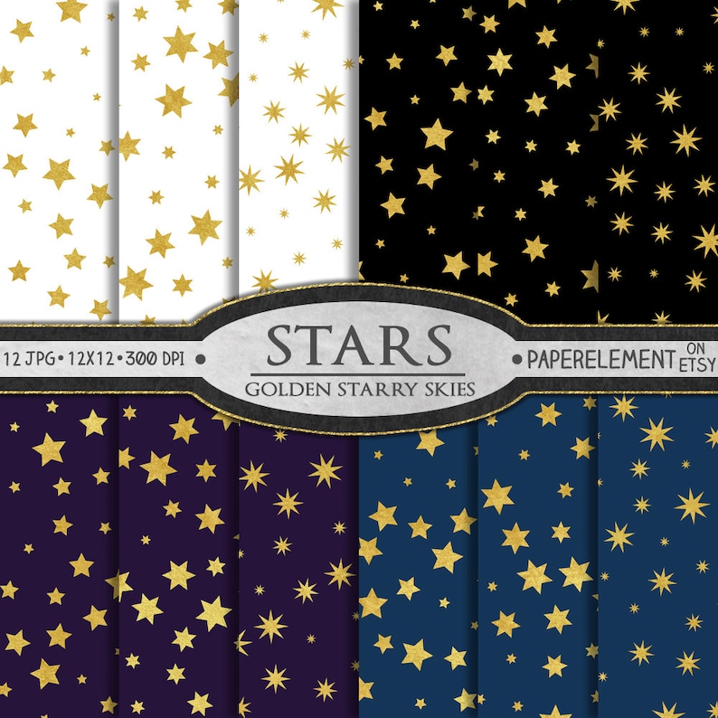 Gold Star Digital Paper: Navy Blue Midnight Purple Black - Etsy