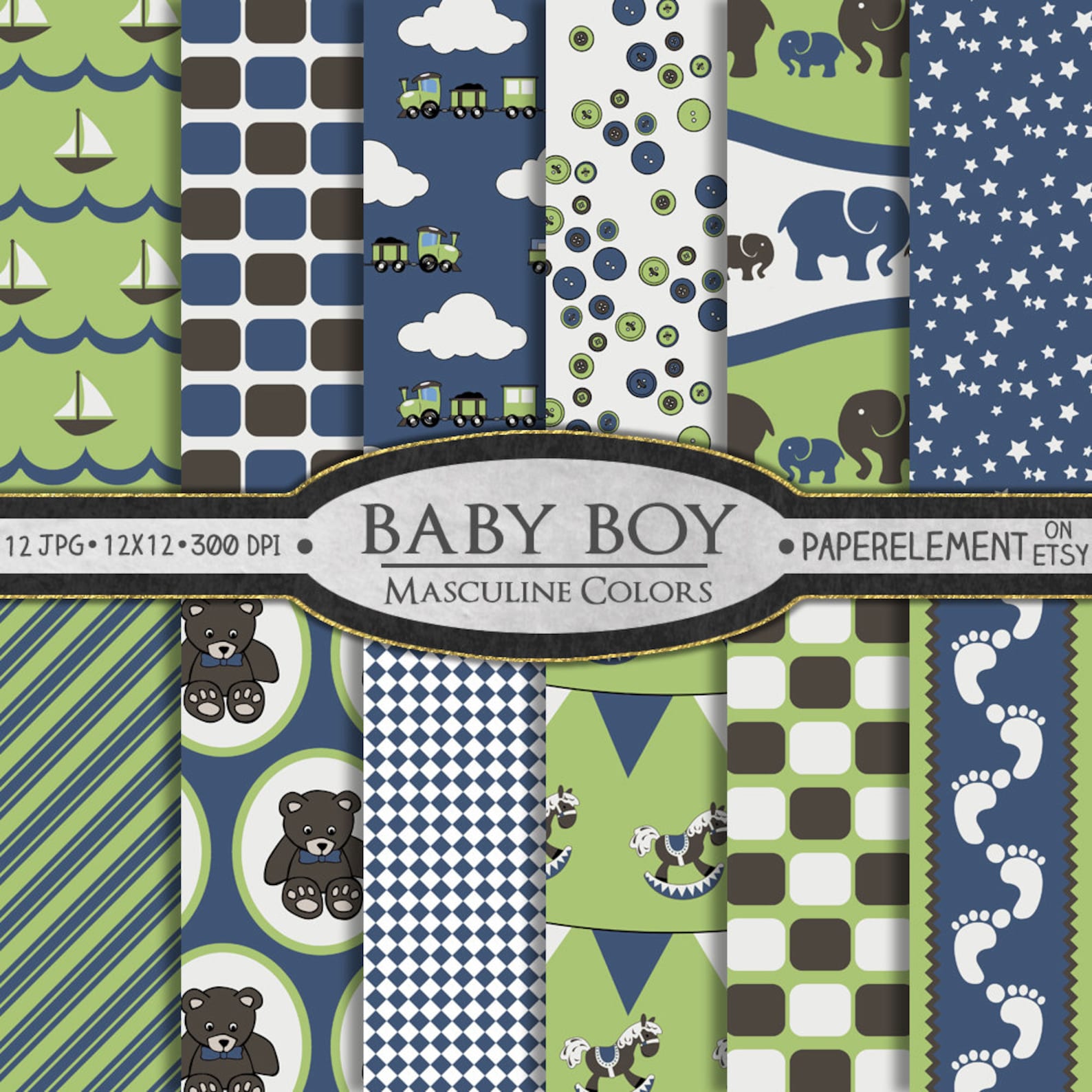 Baby Boy Digital Paper: Baby Boy Scrapbook Paper in Masculine - Etsy