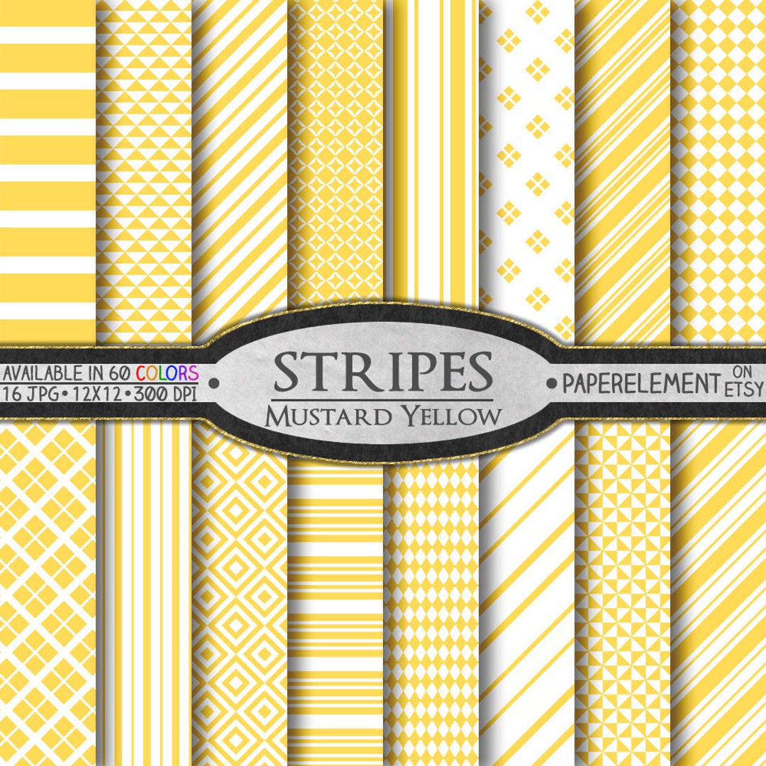Mustard Yellow Stripe Digital Paper Pack: Thin, Thick, Horizontal ...