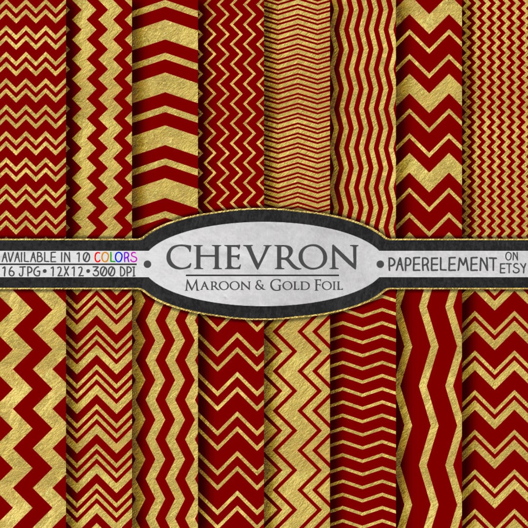 Maroon and Gold Printable Paper Pack - Chevron Digital Scrapbook Paper ...
