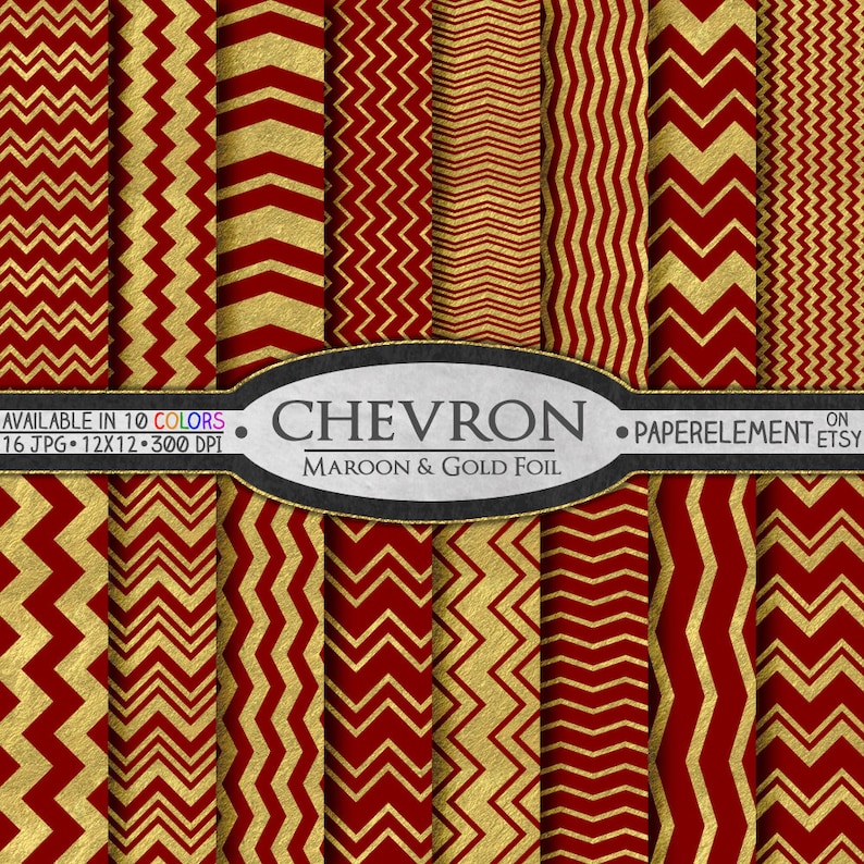Maroon and Gold Printable Paper Pack Chevron Digital - Etsy