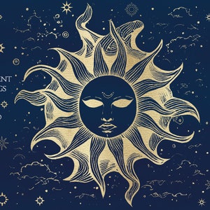 Classic Sun Clipart Set: Vintage 90s Celestial Face Designs - Gold ...