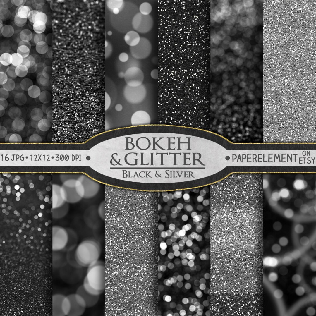 Silver Digital Paper: Black and Silver Glitter Paper, Silver Glitter ...