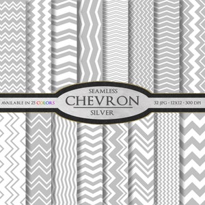Silver Chevron Digital Paper Pack - Silver Scrapbook Paper - Chevron ...