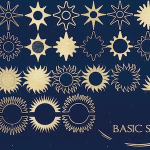 Classic Sun Clipart Set: Vintage 90s Celestial Face Designs - Gold ...