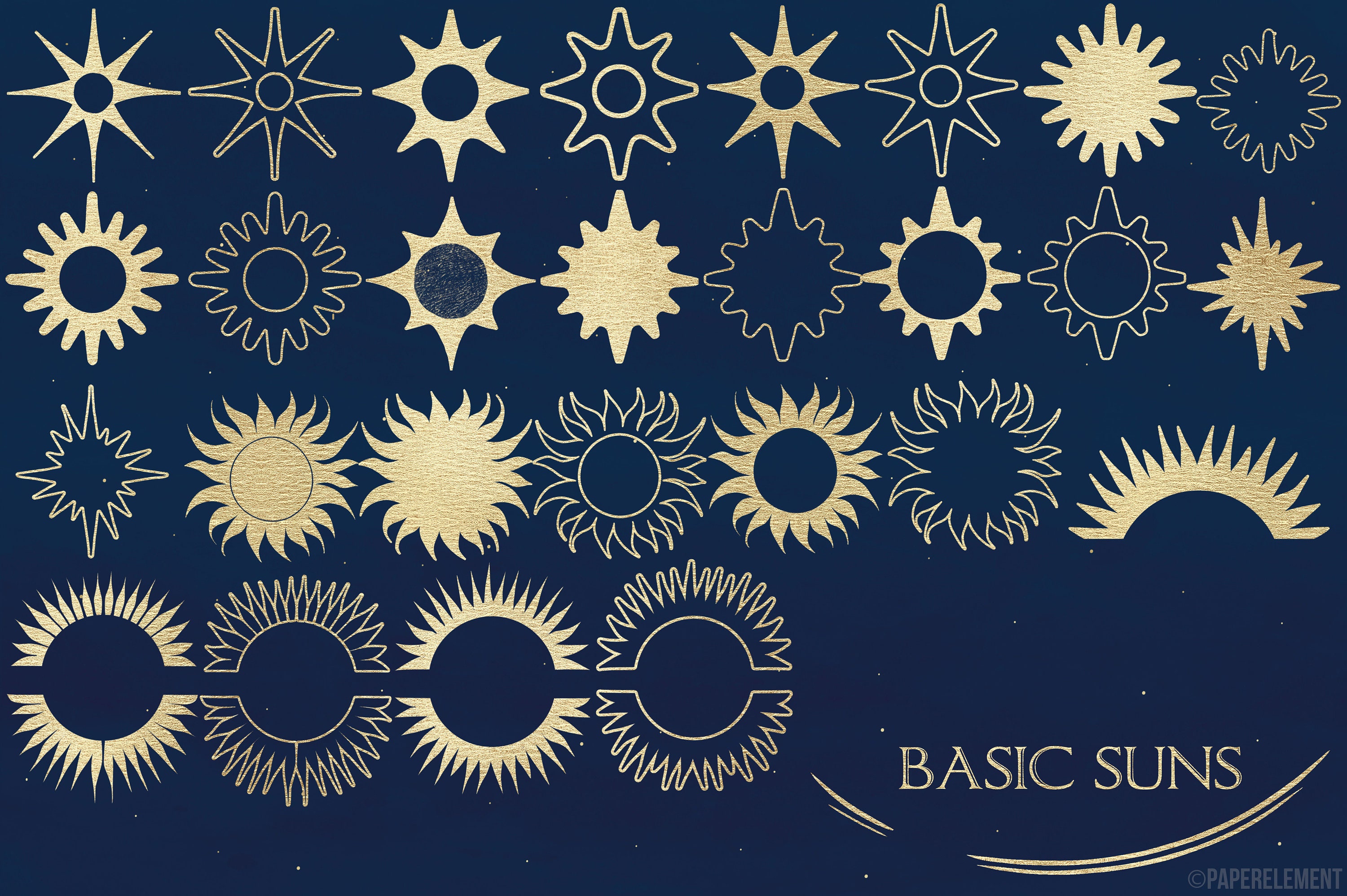 Classic Sun Clipart Set: Vintage 90s Celestial Face Designs - Gold ...