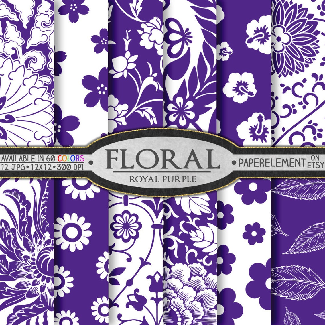 Royal Purple Floral Digital Paper Patterns: Printable 12x12 - Etsy