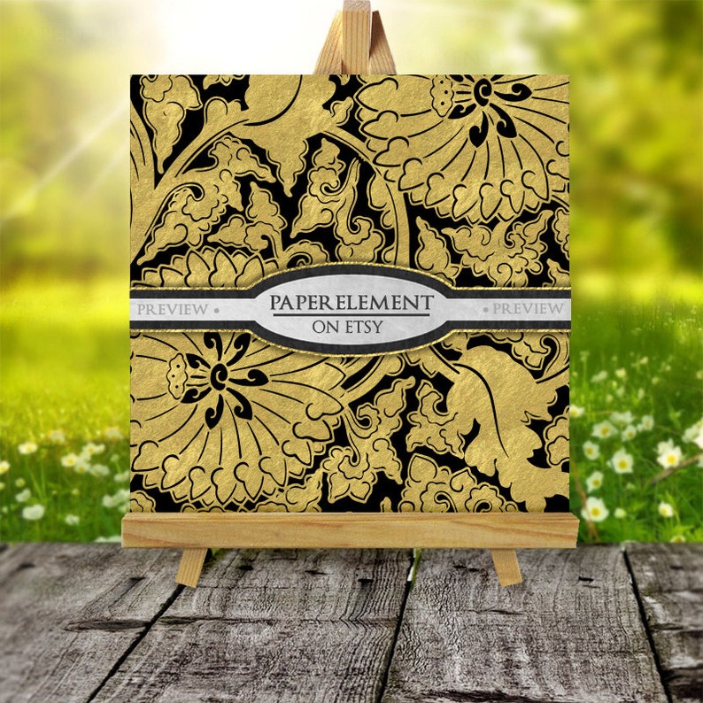 Black and Gold Floral Digital Paper Patterns Set: Flower - Etsy