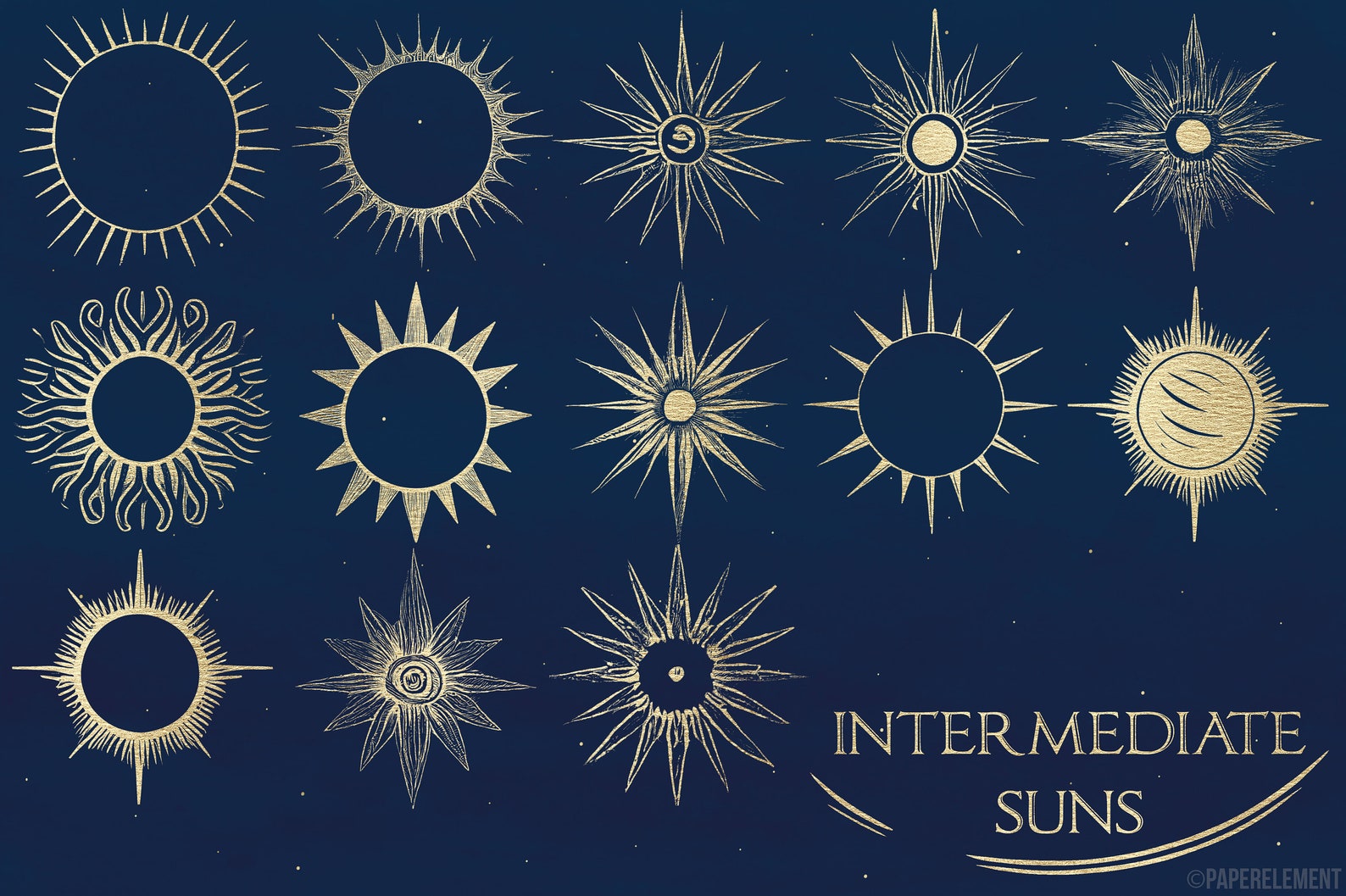 Classic Sun Clipart Set: Vintage 90s Celestial Face Designs - Gold ...