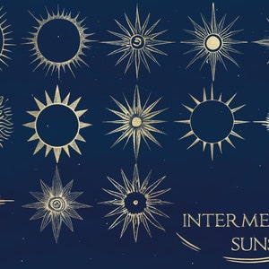 Classic Sun Clipart Set: Vintage 90s Celestial Face Designs - Gold ...
