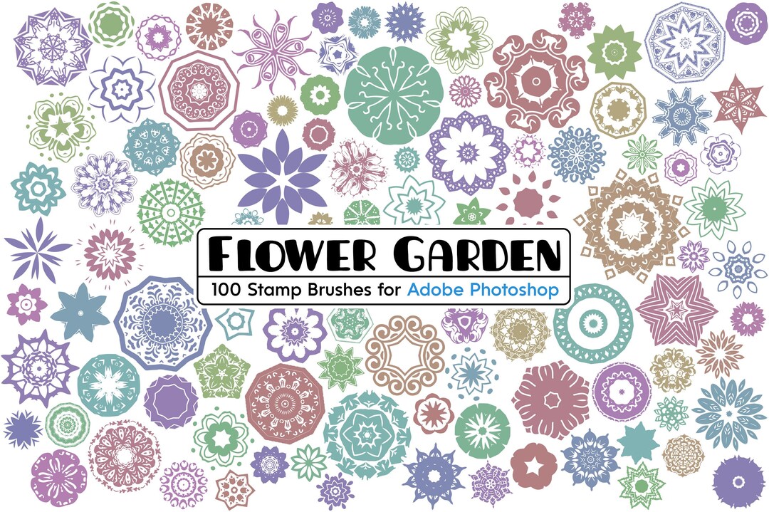 100 Flower Stamp Brushes for Adobe Photoshop - Floral Mandala Digital ...