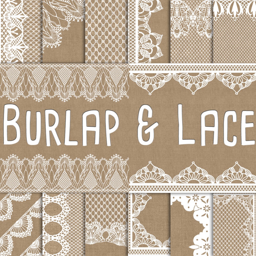 Burlap and Lace Digital Paper: Burlap Wedding Invitation Paper, Lace ...