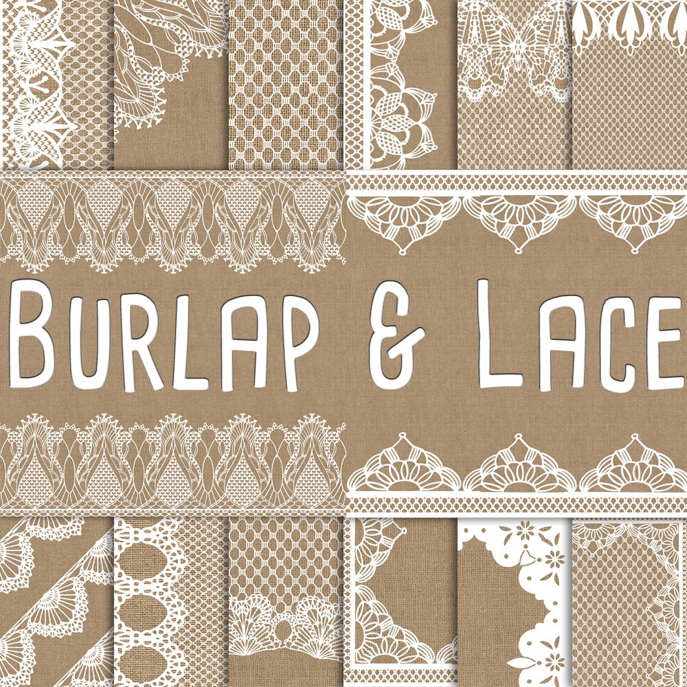Burlap and Lace Digital Paper: Burlap Wedding Invitation | Etsy
