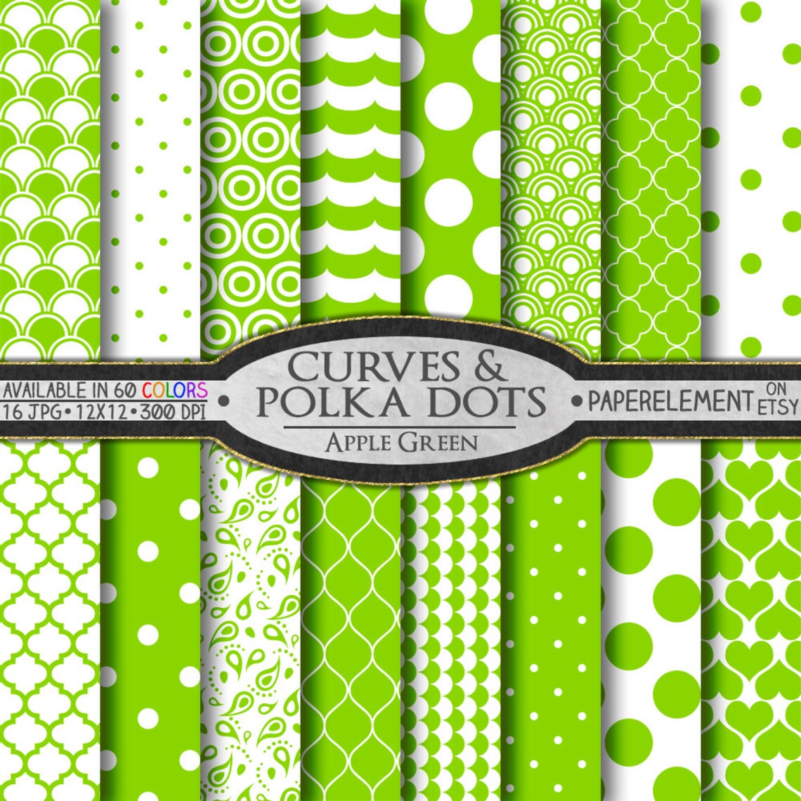 Apple Green Polka Dots Digital Scrapbook Paper Digital Polka - Etsy