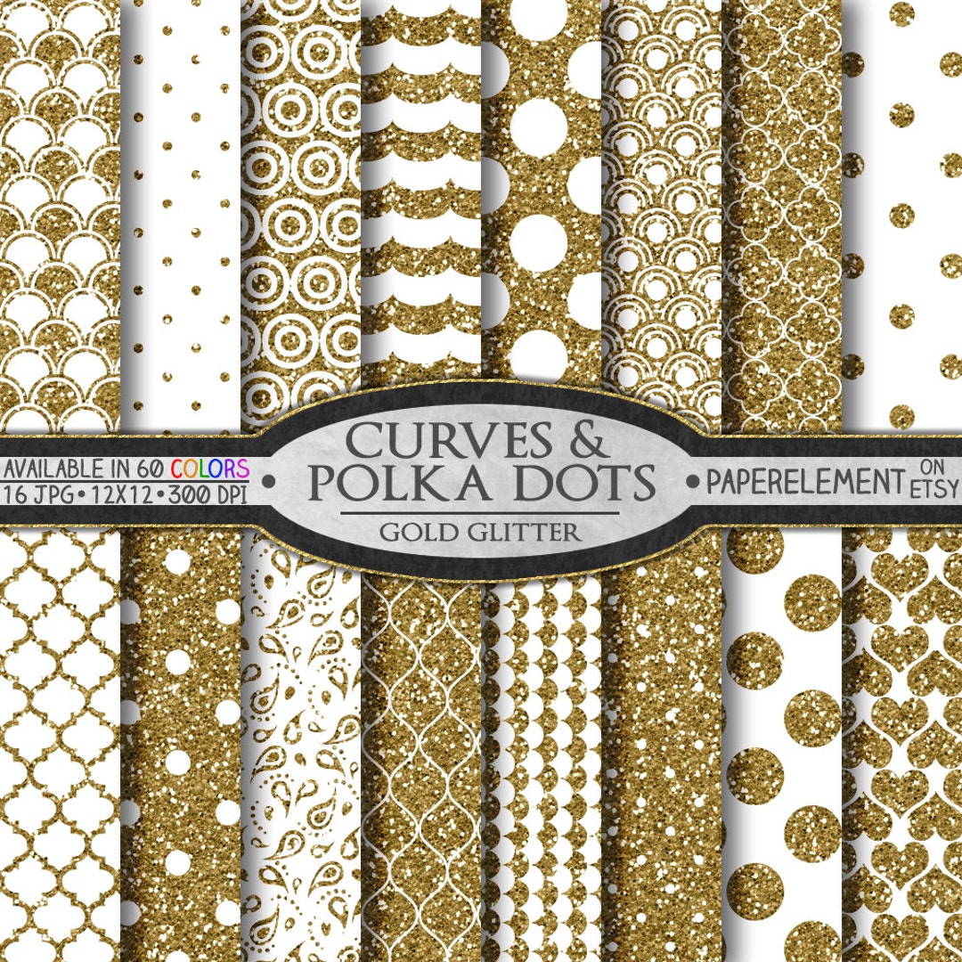Gold Glitter Polka Dot Digital Paper: Gold Glitter Pages, Shiny Designs ...