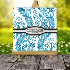 Watercolor Floral Digital Paper: Watercolor Flowers in Ocean Blues, Sea ...