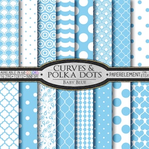Baby Blue Polka Dots & Curves Digital Scrapbook Paper Digital Polka ...