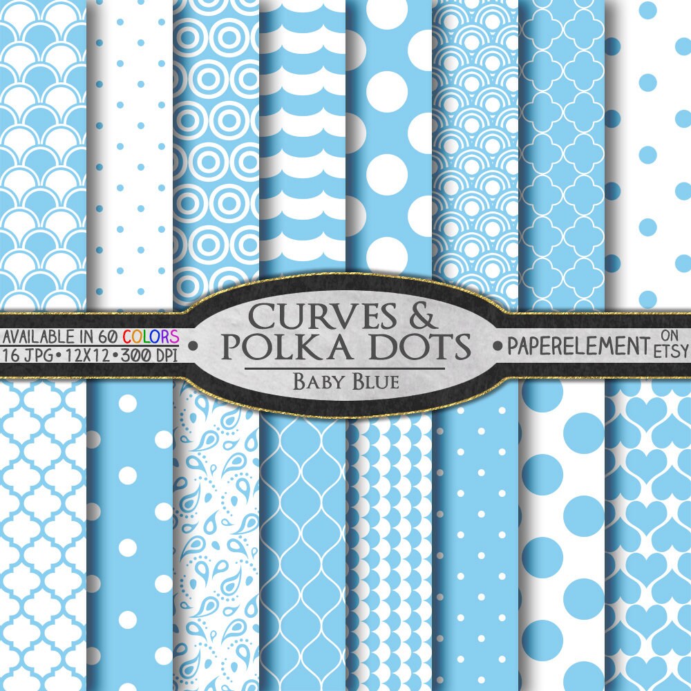 Baby Blue Polka Dots & Curves Digital Scrapbook Paper - Digital Polka ...