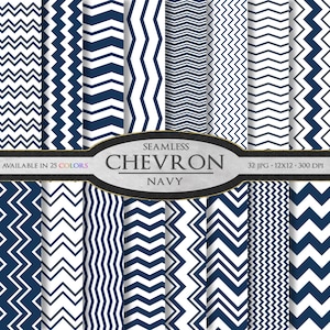 Navy Blue Chevron Digital Paper Pack - Instant Download - Digital ...