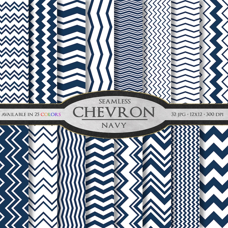 Navy Blue Chevron Digital Paper Pack - Instant Download - Digital ...