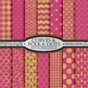 Pink and Gold Digital Paper: Gold and Pink Digital Paper With Fuchsia ...
