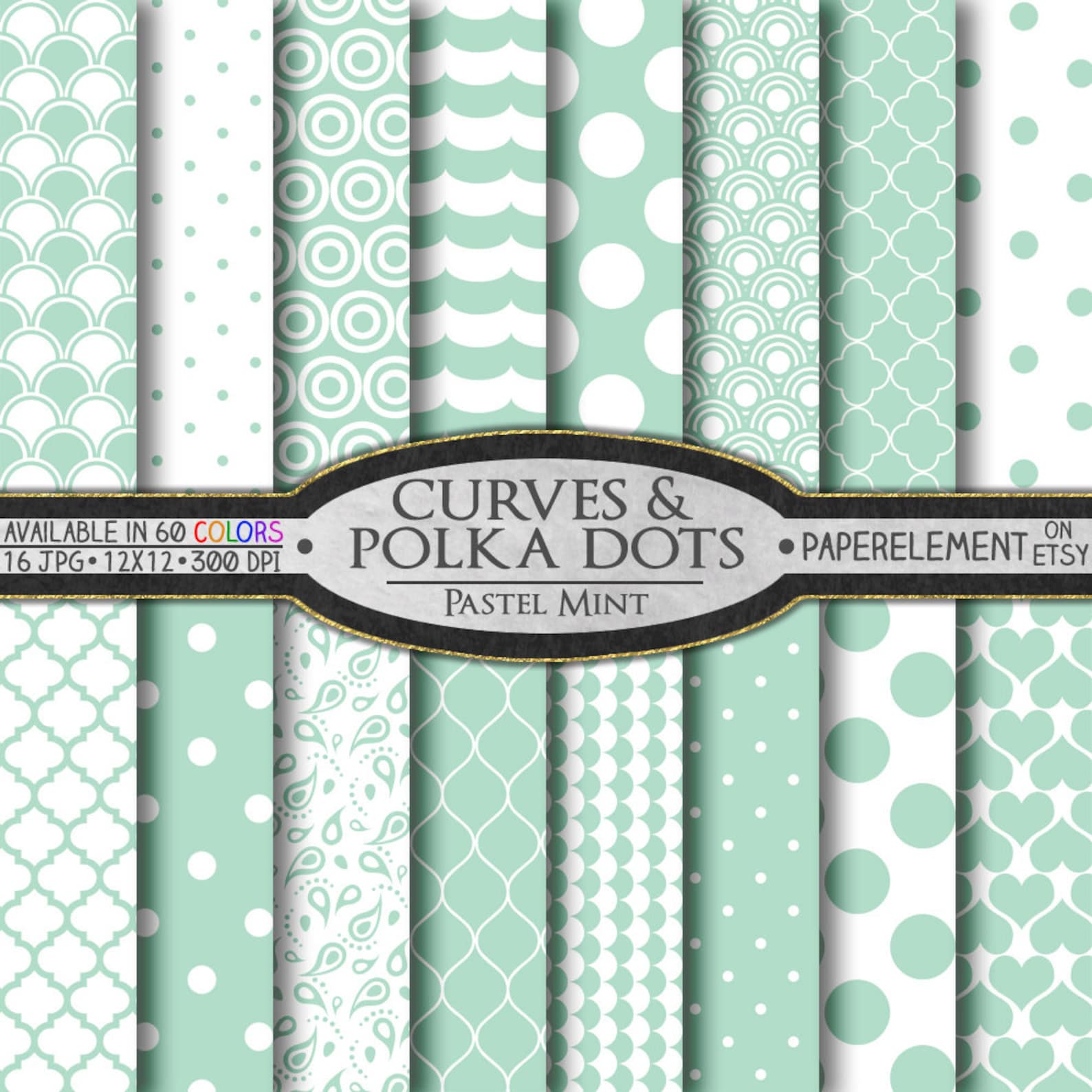 Pastel Mint Polka Dot Digital Paper - Printable Mint Geometric Paper ...