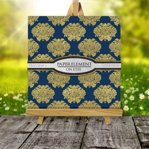 Navy Blue Gold Seamless Damask Pattern Digital Paper: Ornate Fabric ...
